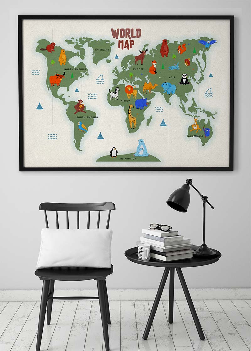 Illustrated World Map Educational Kids Print – InkAndDrop