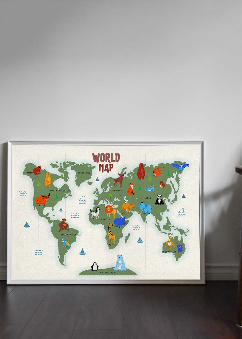 Illustrated World Map Educational Kids Print – InkAndDrop