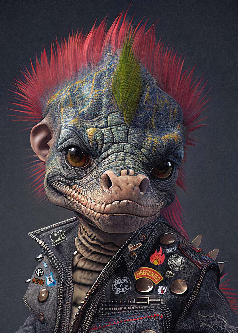 Dinosaur Punk Kids Animal Portrait Print – InkAndDrop