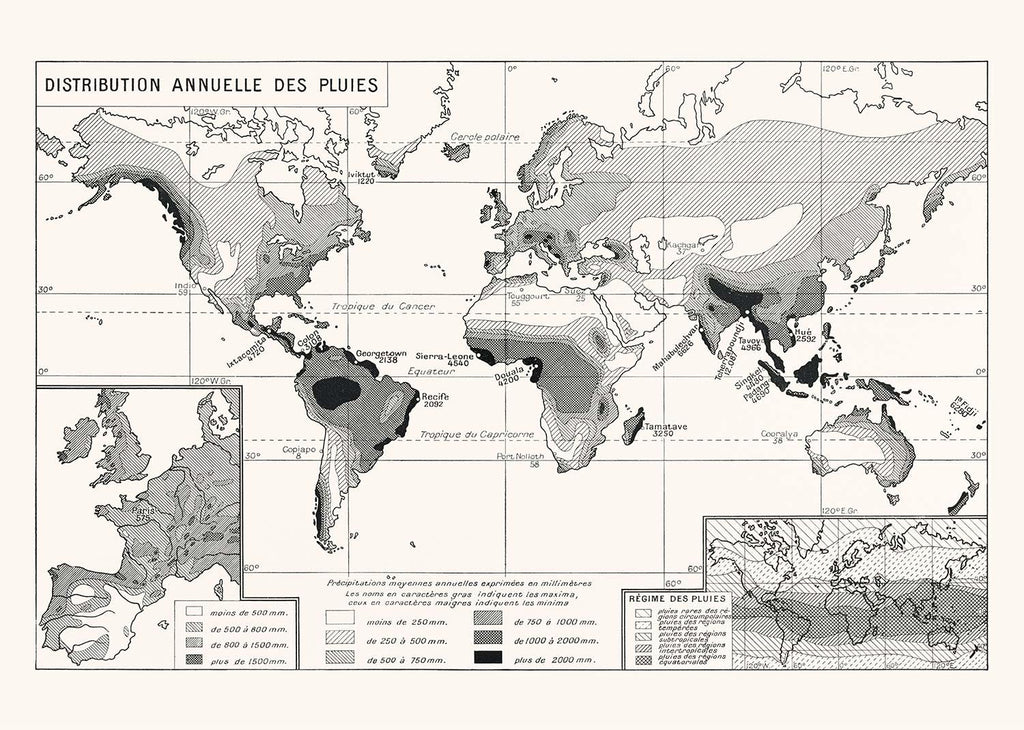 Annual Rainfall Distribution World Map in French – InkAndDrop