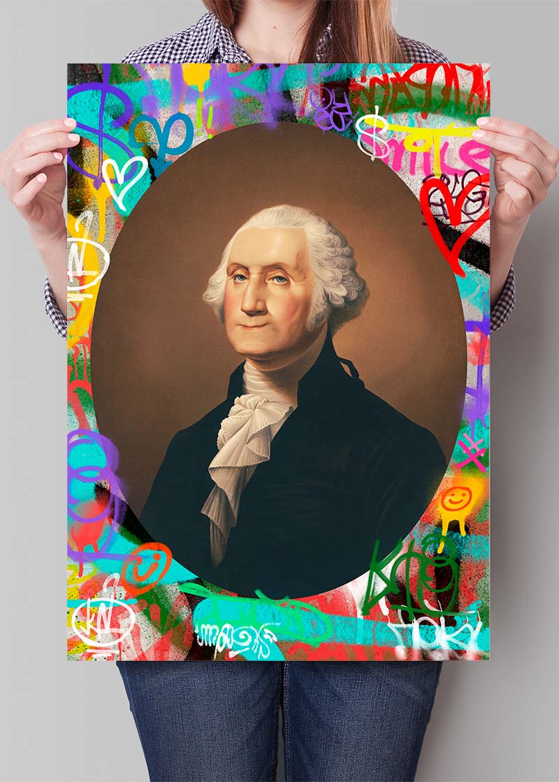 George Washington Graffiti Background Portrait Print – InkAndDrop