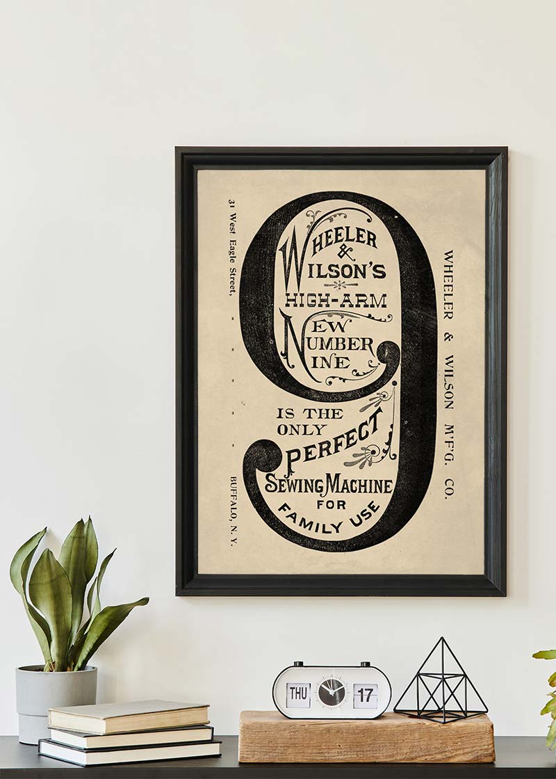 Wheeler and Wilsons Number 9 Sewing Machine Typography Print – InkAndDrop
