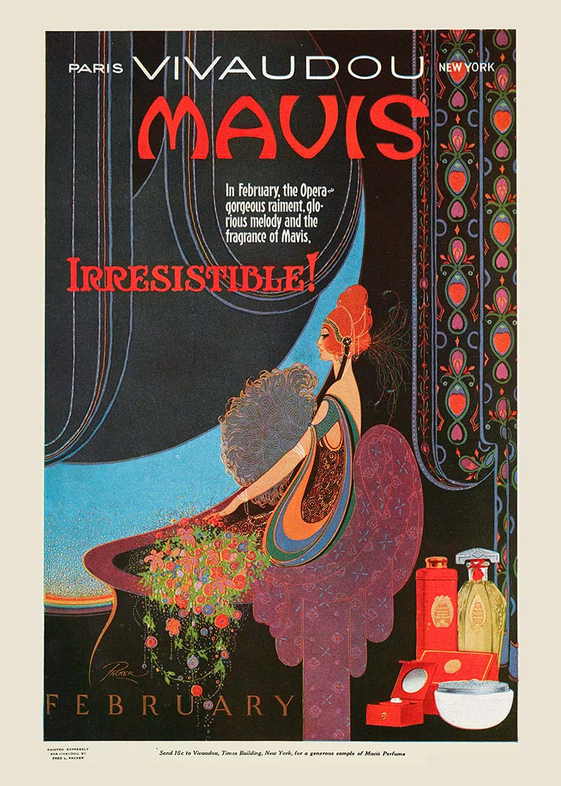 Vivaudous’s Mavis, Irresistible 1920 perfume poster – InkAndDrop