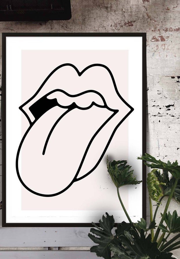 Rock Lips Tongue Black And White Print – InkAndDrop