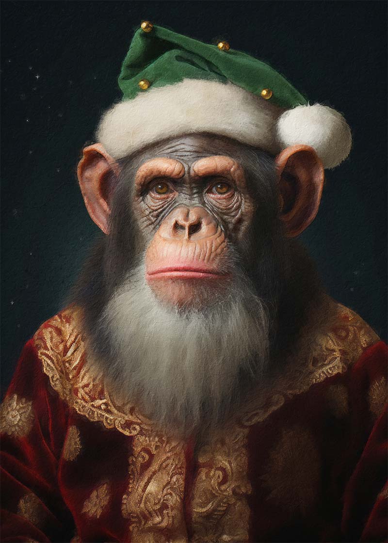 Christmas Chimp Animal Portrait Print – InkAndDrop