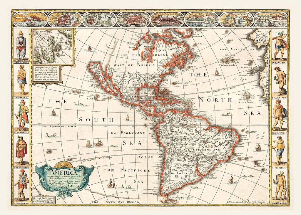 Vintage Map of America from 1640 by Abraham Goos – InkAndDrop