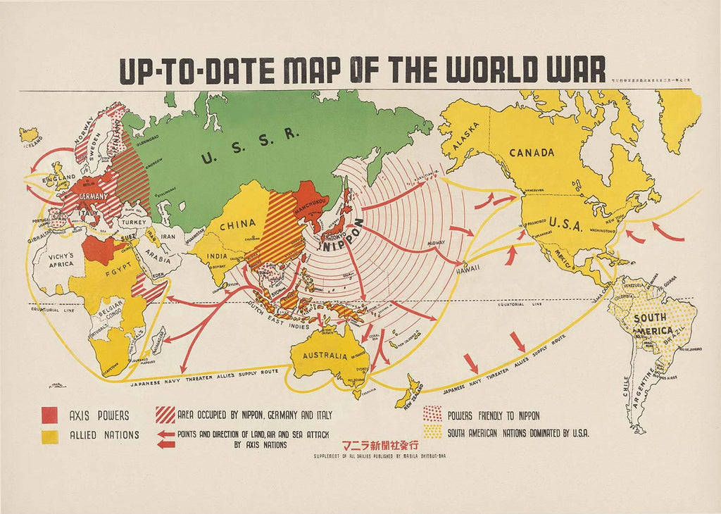 Up-To-Date Map Of The World War 1942 By Manila Shinbun-Sha – InkAndDrop